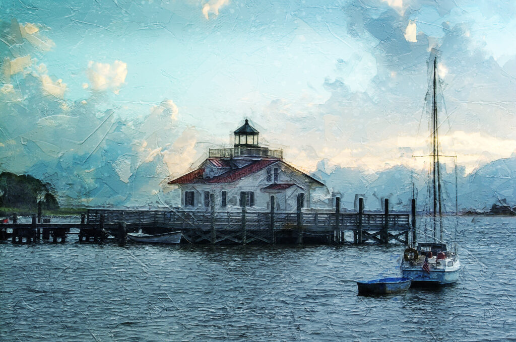 Roanoke Marsh Lighthouse Original Painting on Canvas - Fine Art