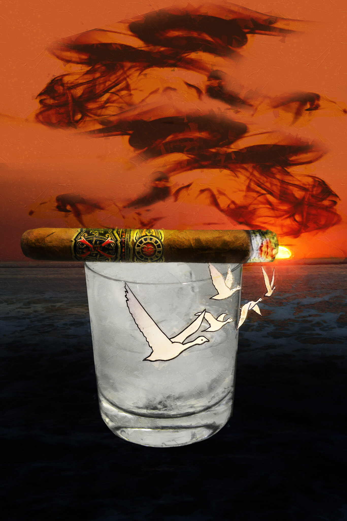 Grey Goose Vodka and Opus X Cigar at Sunrise Fine Art Painting on ...